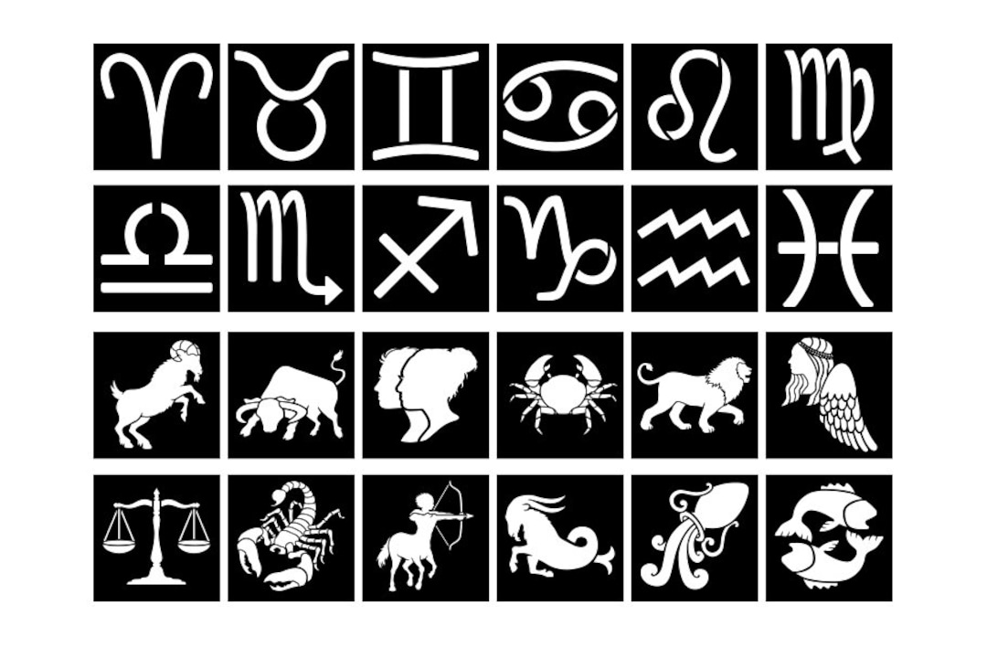 24 Zodiac Sign Digital Stencil, Illustrated Zodiac Sign Stencil Digital ...