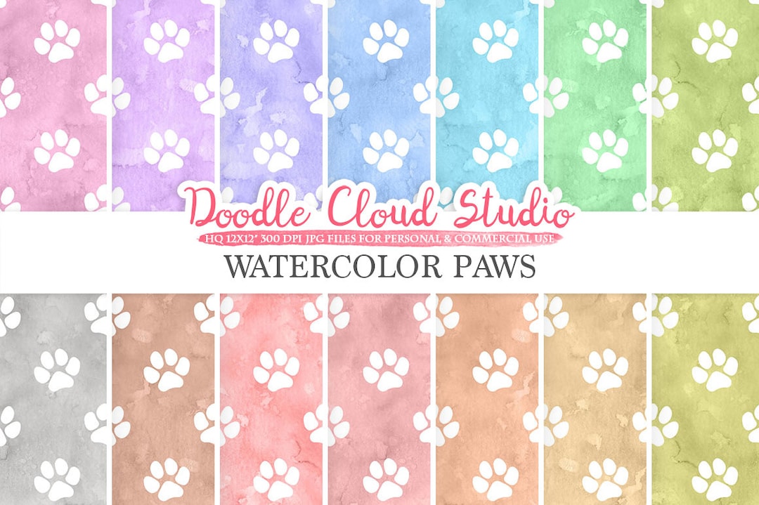 Watercolor Paw Prints Digital Paper, Pastel Background (digital ...