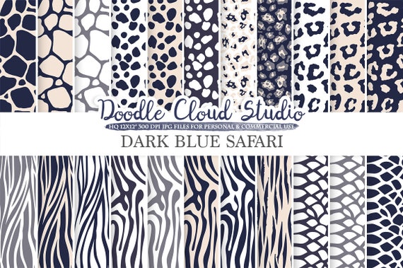 Dark Navy Blue Cream Grey Animal Safari digital paper Hide pattern ...
