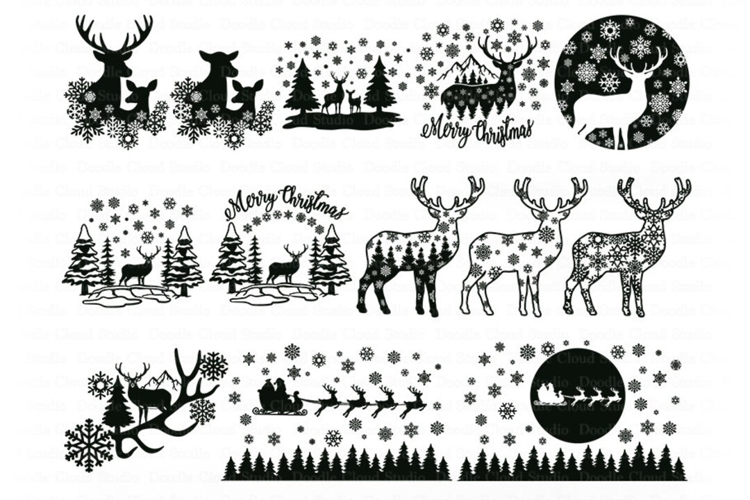 Deer SVG, Christmas Scene With Deer Bundle SVG, Winter Scene With Deer ...