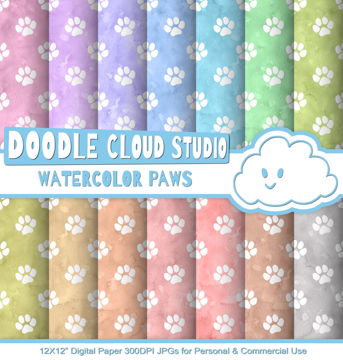 Watercolor Paws Digital Paper Paw Prints Pattern Digital | Etsy UK