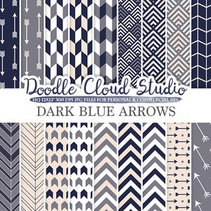 Dark Navy Blue Cream Grey Arrows Digital Paper, Arrow Patterns Tribal ...