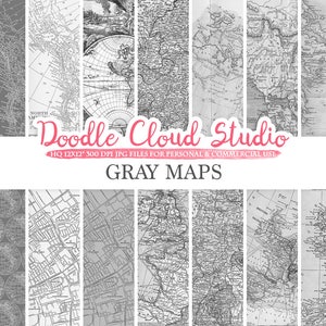 Gray Maps Digital Paper, Vintage Old World Map, City, Nautical ...