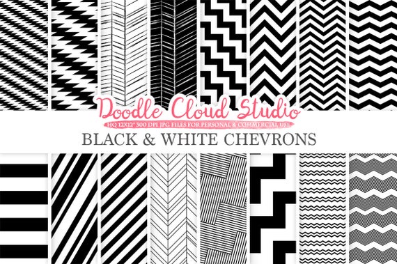 Black and White Chevron digital paper, Chevron and Stripes pattern, Zig ...