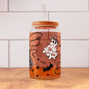 Cowboy Ghost 16oz Glass Can SVG PNG, Cow Stains Can Glass Wrap SVG ...