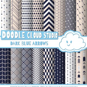 Dark Navy Blue Cream Grey Arrows Digital Paper, Arrow Patterns Tribal ...