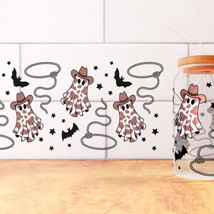 Cowboy Ghost 16oz Glass Can SVG PNG, Cow Stains Can Glass Wrap SVG ...