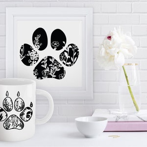 Floral Pet Paw SVG, Dog Svg, Cat Svg, Floral Pet Paw SVG for Silhouette ...