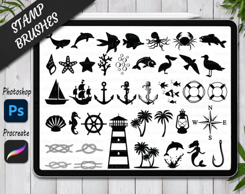 Nautical Stamps Brushes for Procreate and Photoshop. Procreate Stamp ...