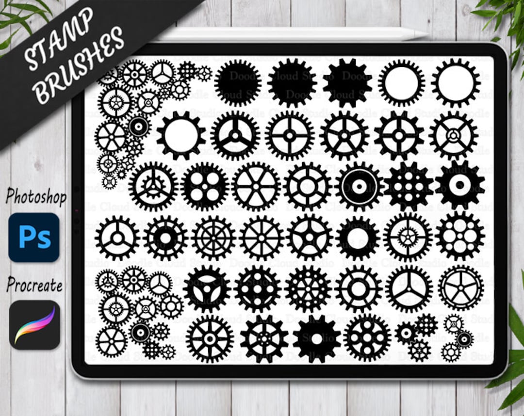 Cogs and Gears Stamps Brush for Procreate and Photoshop. Steampunk ...