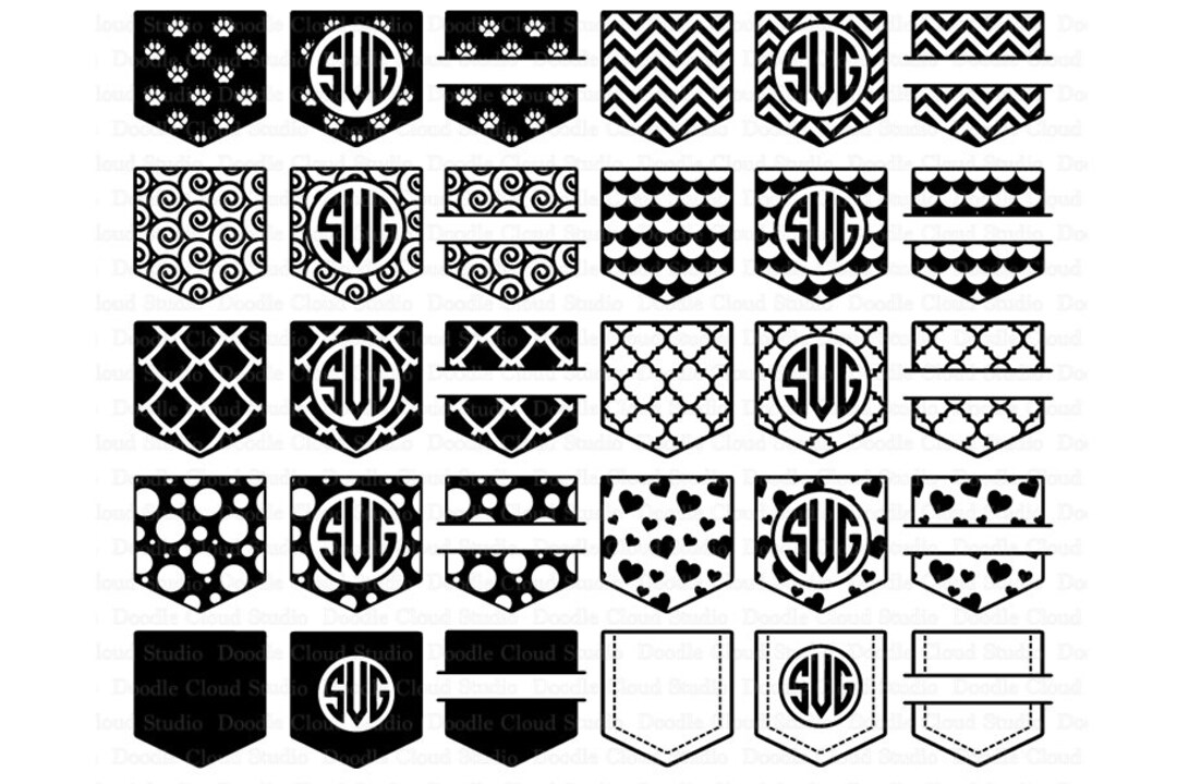 Pocket Monogram SVG, Shirt Pocket Patterns for Cricut, Silhouette ...