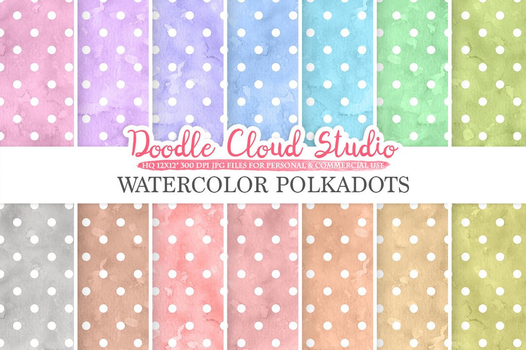 Watercolor Polkadot Digital Paper, Polkadot Patterns, Pastel ...