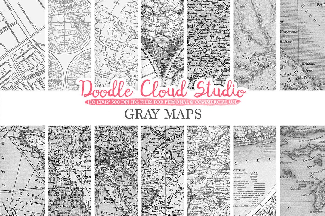 Gray Maps Digital Paper, Vintage Old World Map, City, Nautical ...