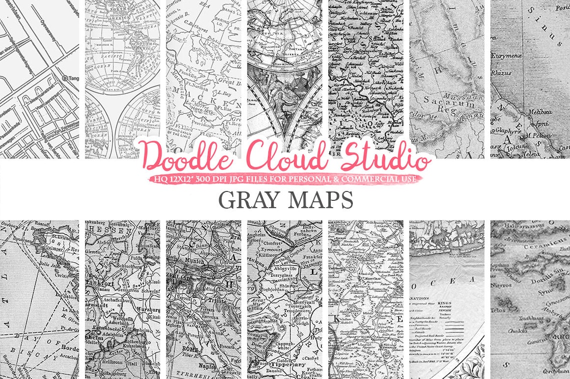 Gray Maps Digital Paper Vintage Old World Map City - Etsy