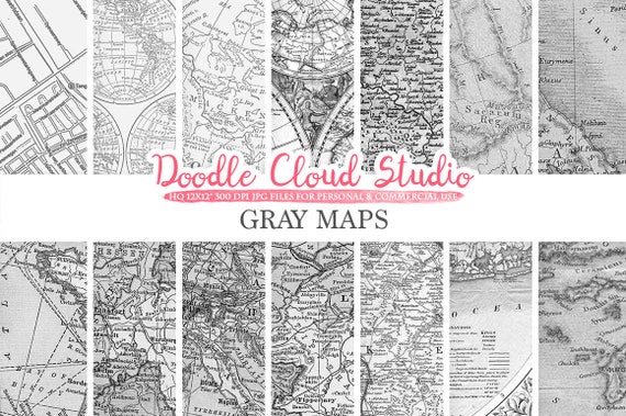 Gray Maps digital paper, Vintage Old World Map, City, Nautical ...