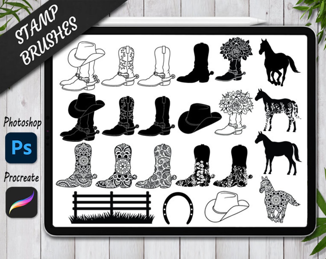 Cowboy Boot Stamps Brushes for Procreate and Photoshop. - Etsy