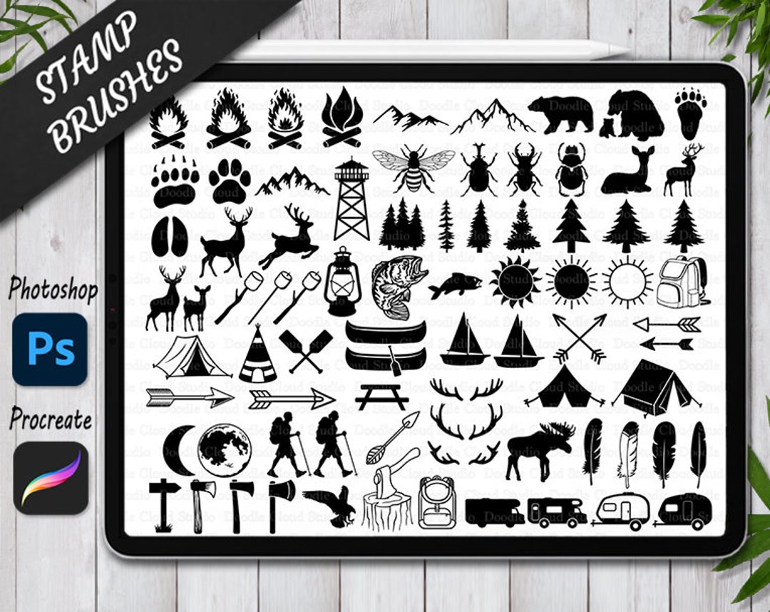 Camping Stamps Brushes for Procreate and Photoshop. Procreate Stamp and ...