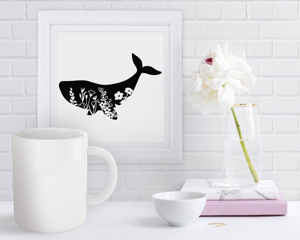 Ballena SVG Floral Whale SVG Archivos para Silhouette Cameo y - Etsy España