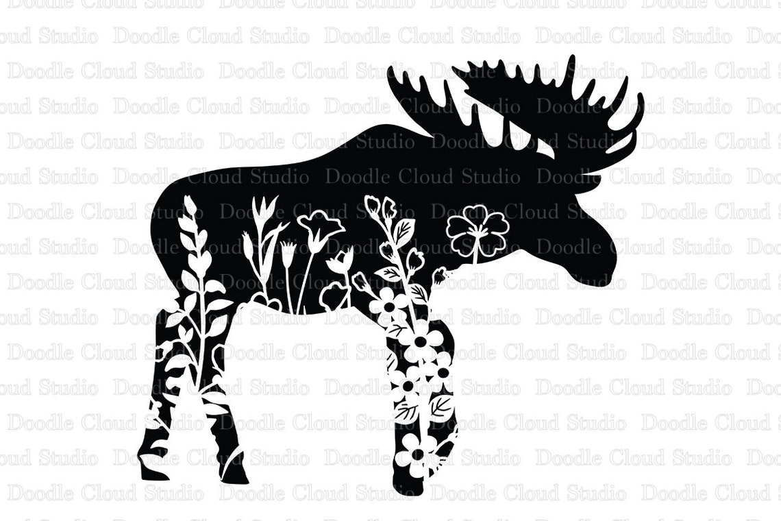 Moose SVG Floral Moose SVG Flowers Moose SVG Files for | Etsy