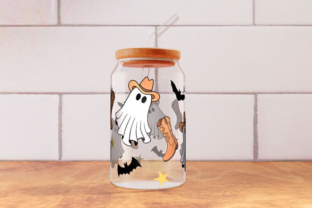Cowboy Ghost Glass Can Wrap SVG, Western Ghost Can Glass 16oz ...
