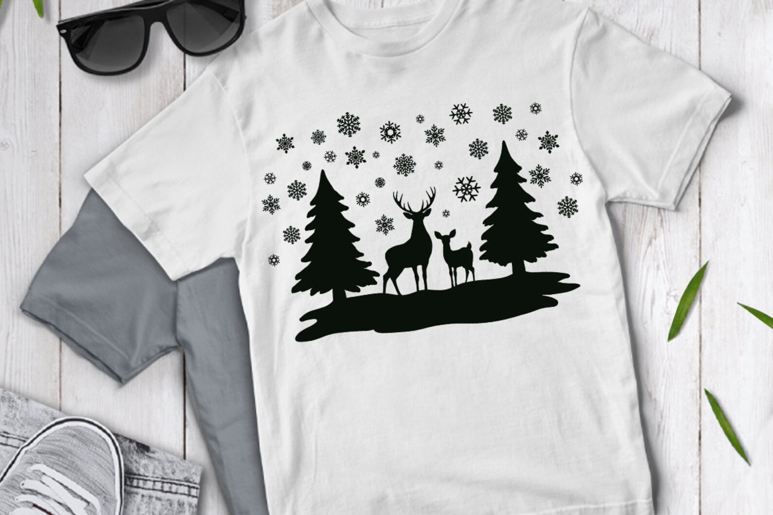 Deer SVG, Winter Scene With Deer Bundle SVG, Christmas Scene With Deer ...