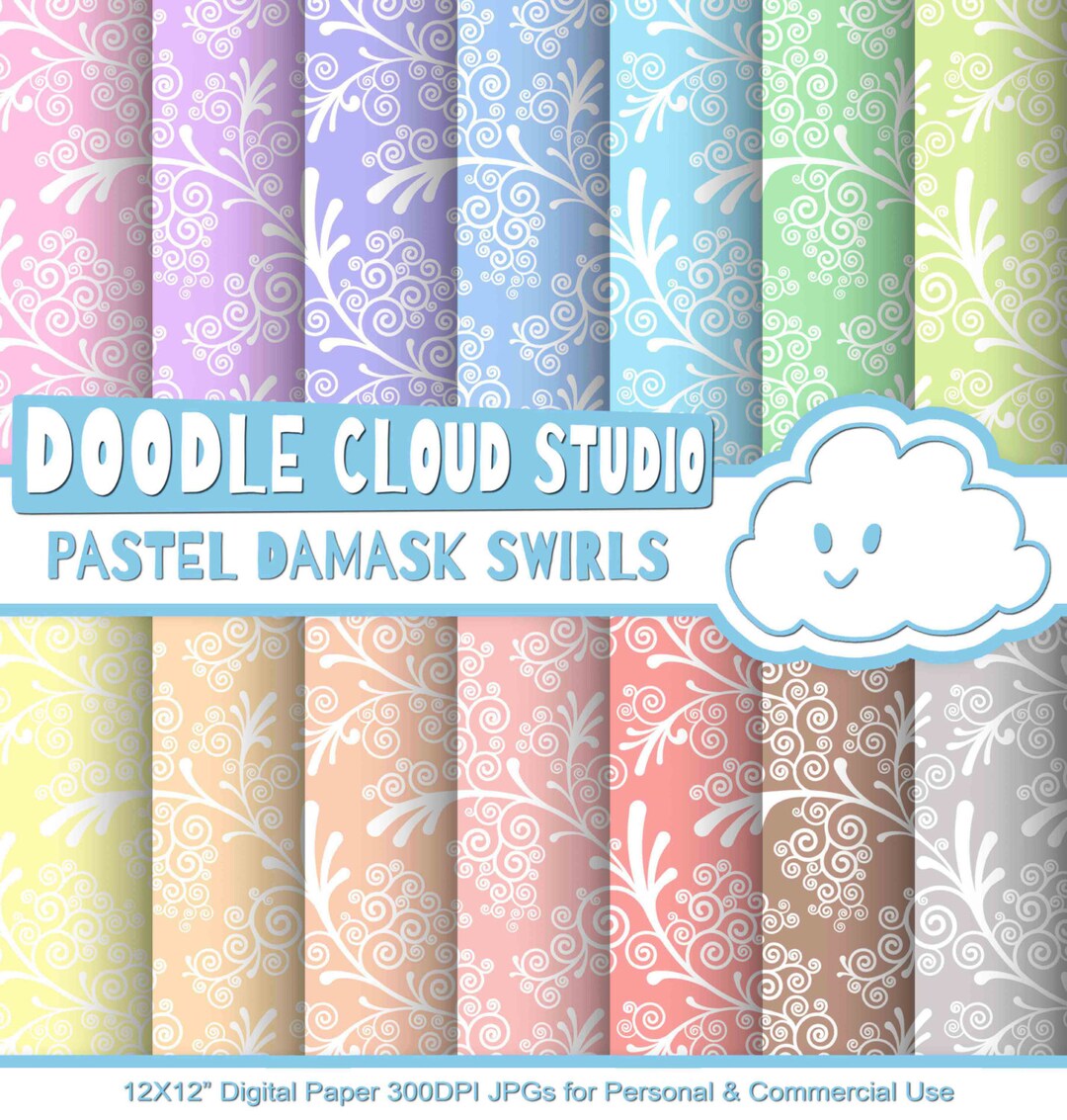 Pastel Damask Swirls Digital Paper Swirls Pattern Digital - Etsy