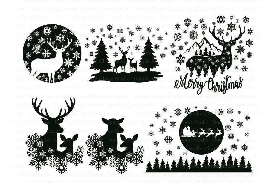 Deer SVG Winter Scene With Deer Bundle SVG Christmas Scene - Etsy