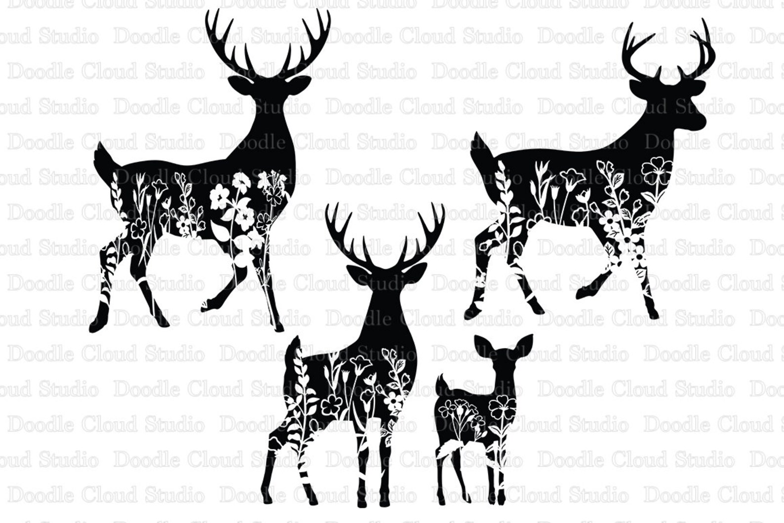 Floral Deer SVG Floral Dad and Baby Deer SVG Files for - Etsy