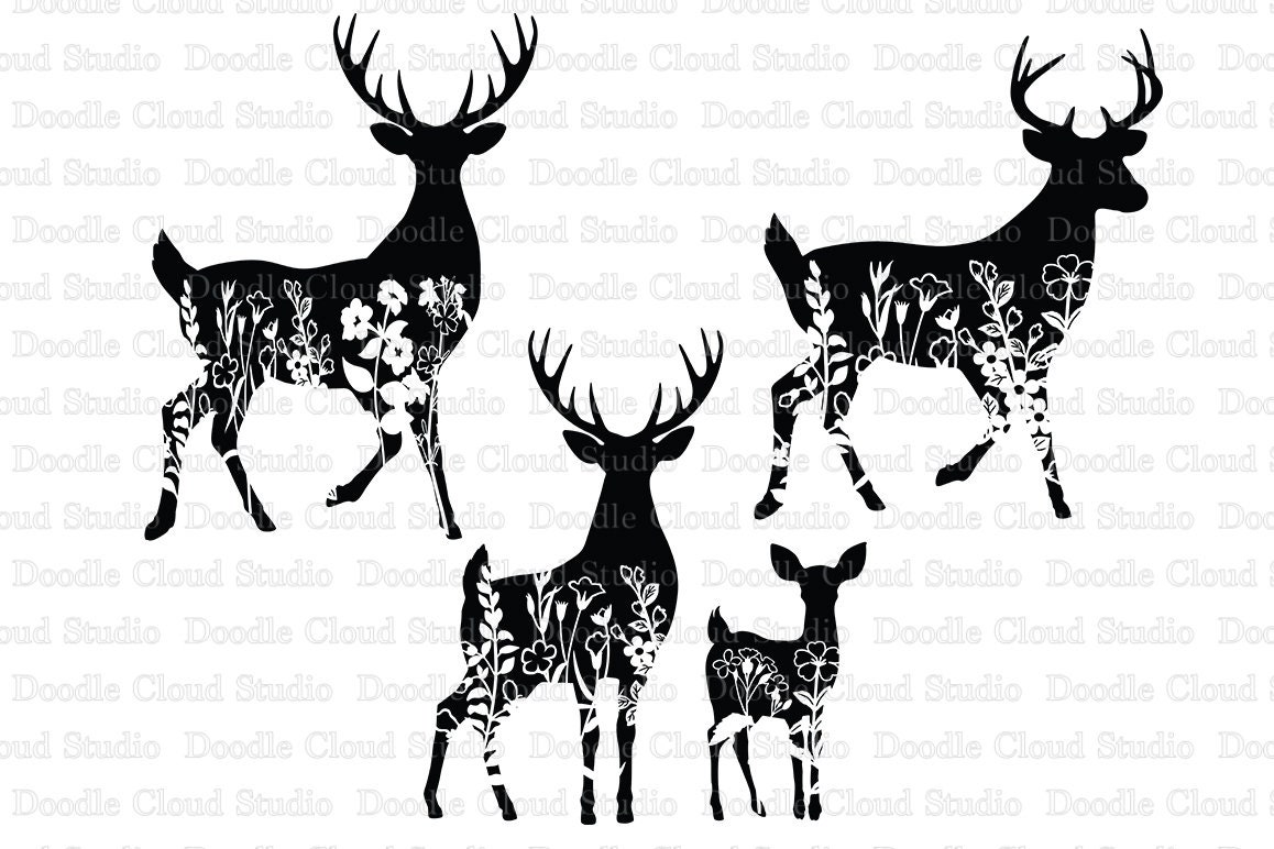 Floral Deer SVG Floral Dad and Baby Deer SVG Files for - Etsy