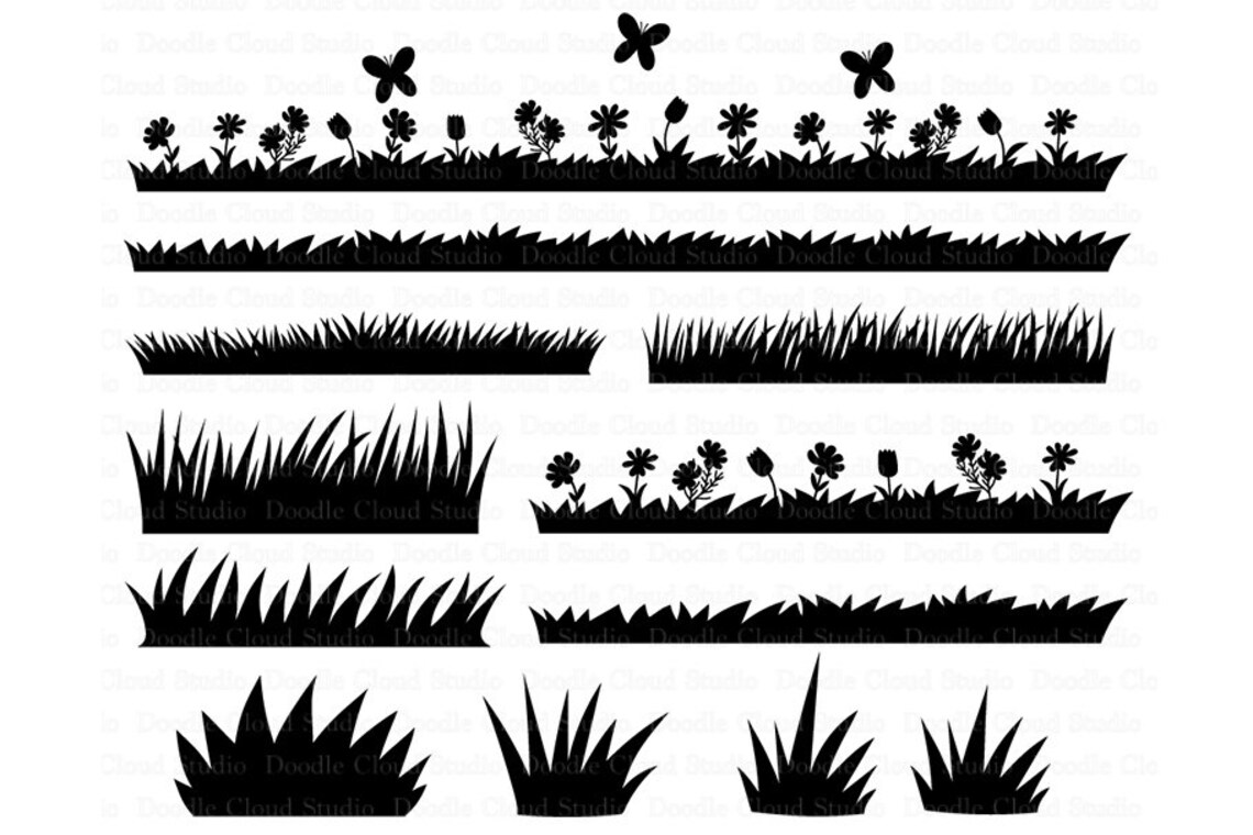 Grass SVG, Grass and Flowers SVG Files for Silhouette Cameo and Cricut ...