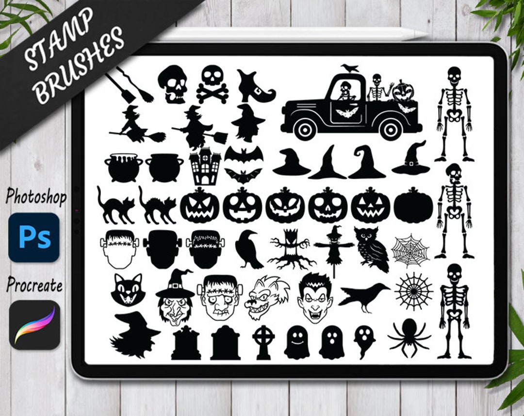 Halloween Stamps Brushes for Procreate and Photoshop. Procreate Stamp ...