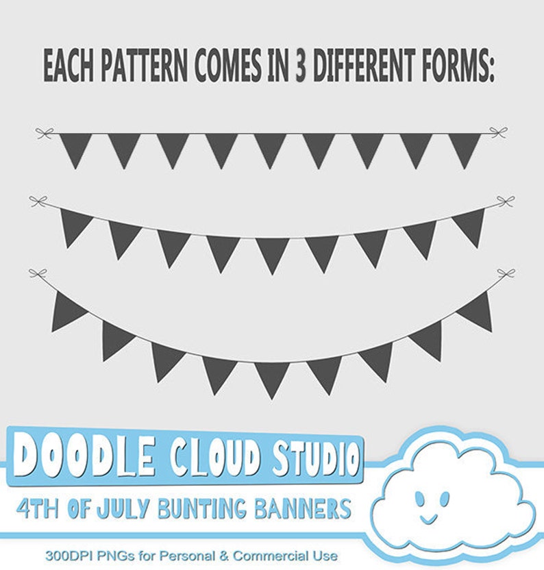 4th of July Bunting Banners Clipart Patriotic Flags Stars & - Etsy