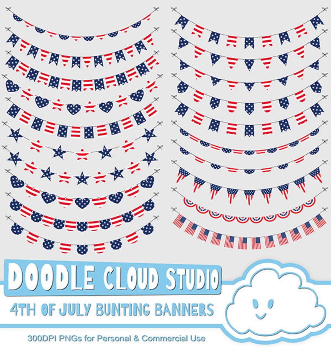 4th of July bunting banners clipart patriotic flags stars & | Etsy