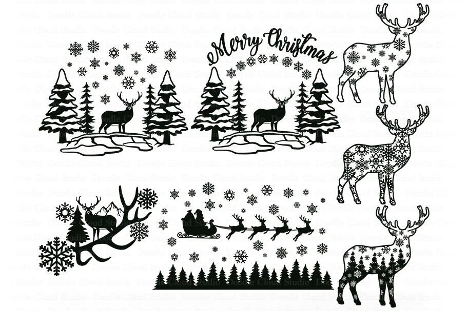 Deer SVG, Christmas Scene With Deer Bundle SVG, Winter Scene With Deer ...
