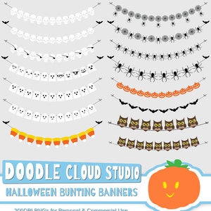 Halloween Bunting Banners Cliparts Pack, Owls, Ghosts, Bats, Pumpkin ...