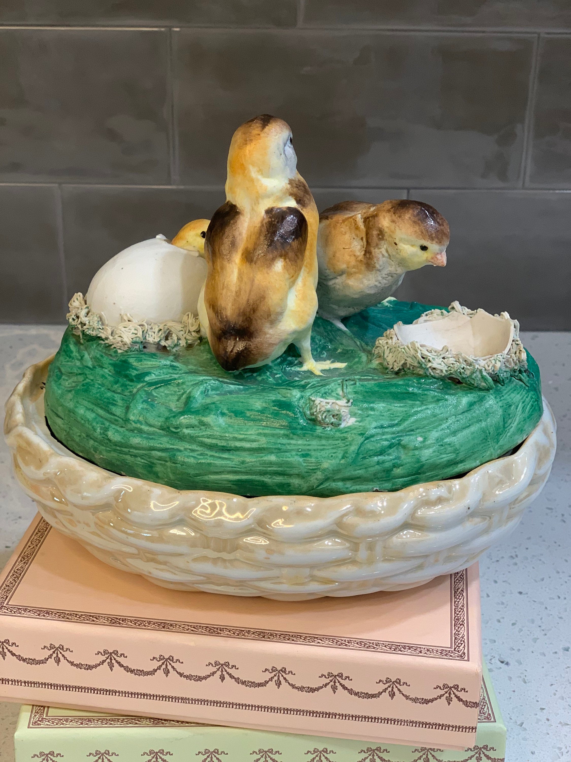 Stunning RARE Antique Hard Paste Chicks on Nest - Etsy