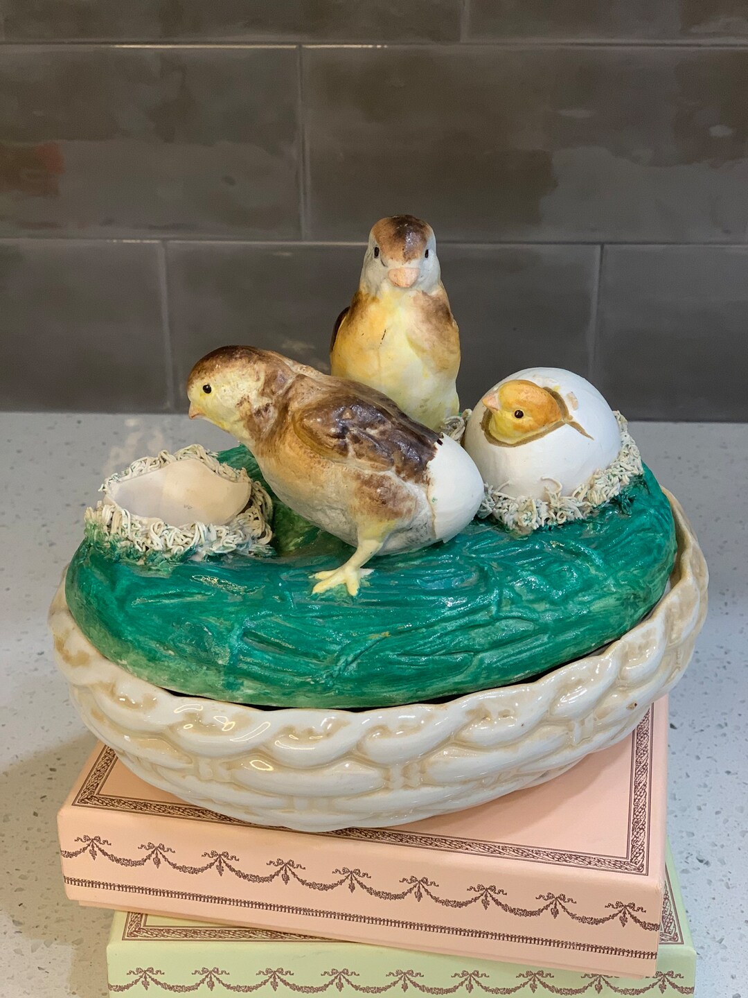 Stunning RARE Antique Hard Paste Chicks on Nest - Etsy