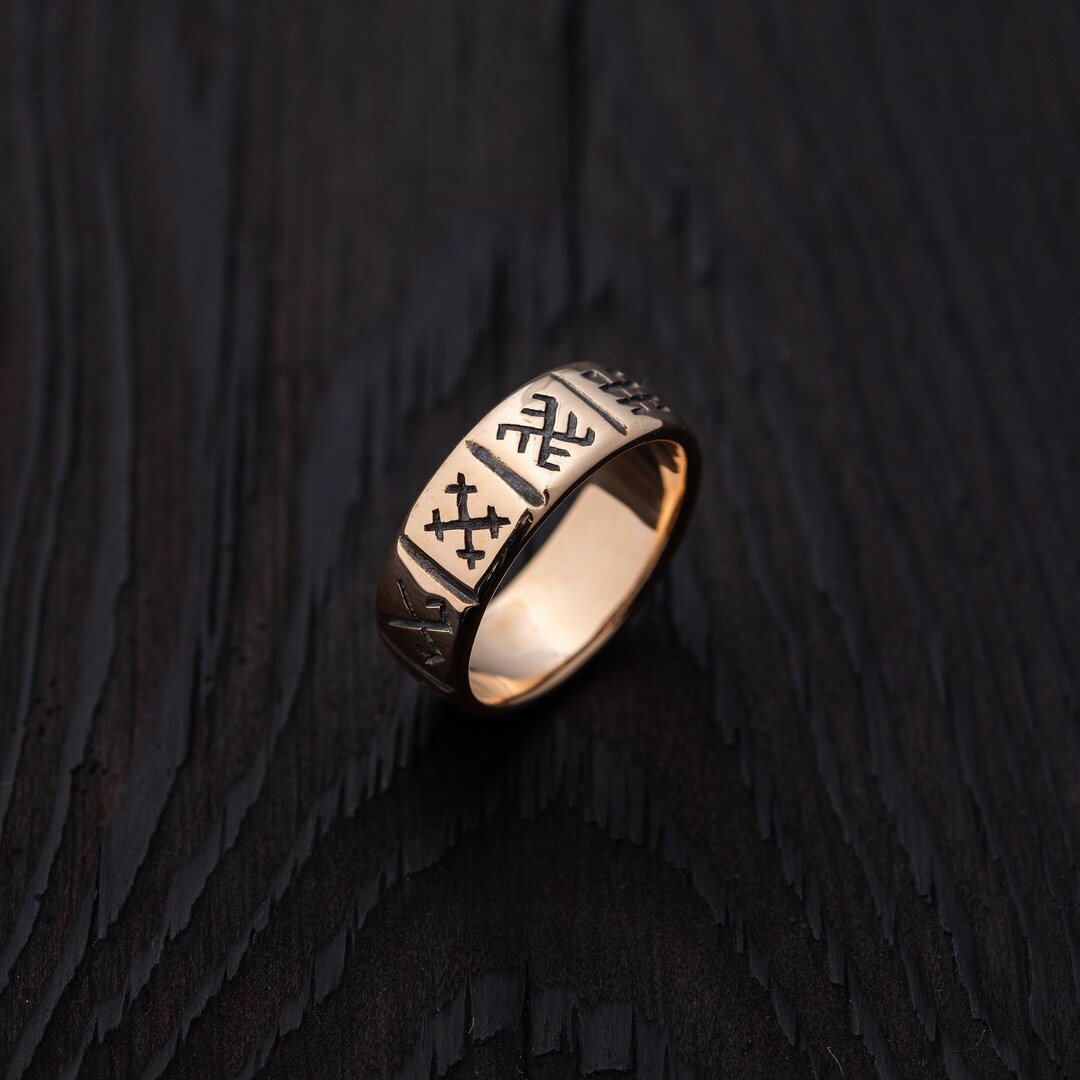 Engraved Bronze Ring | Baltic Pagan Symbols, Ethno Jewelry - Etsy