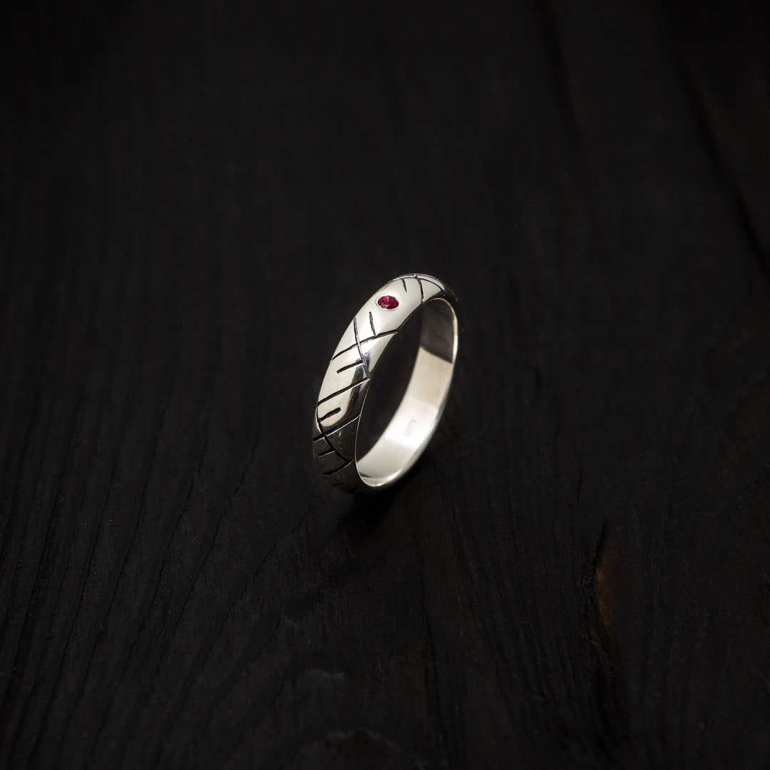 Lielvarde Belt Sterling Silver Ring With Garnet | Baltic Pagan Symbol ...