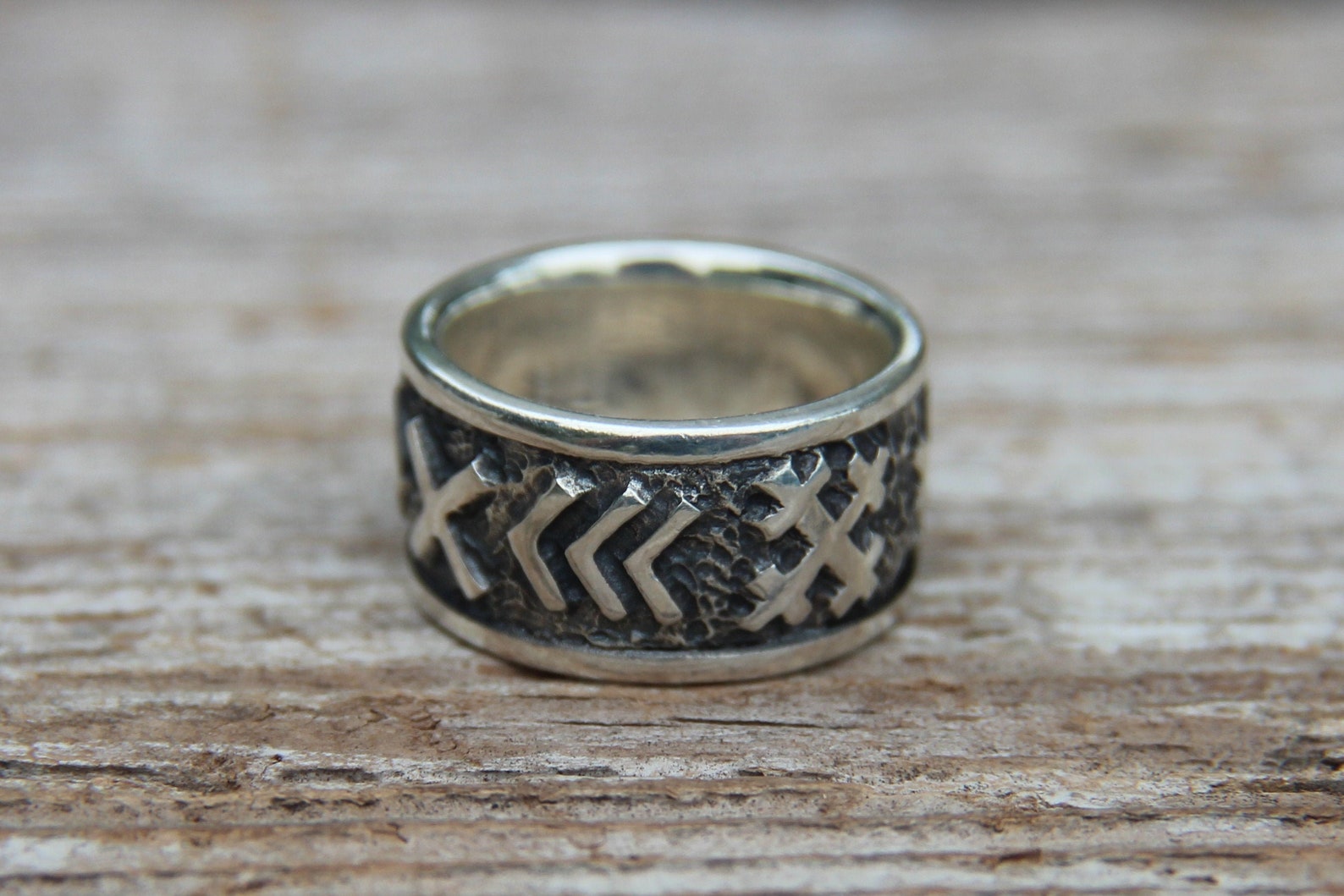 Dark silver Ring with Latvian symbols pagan symbols ring | Etsy