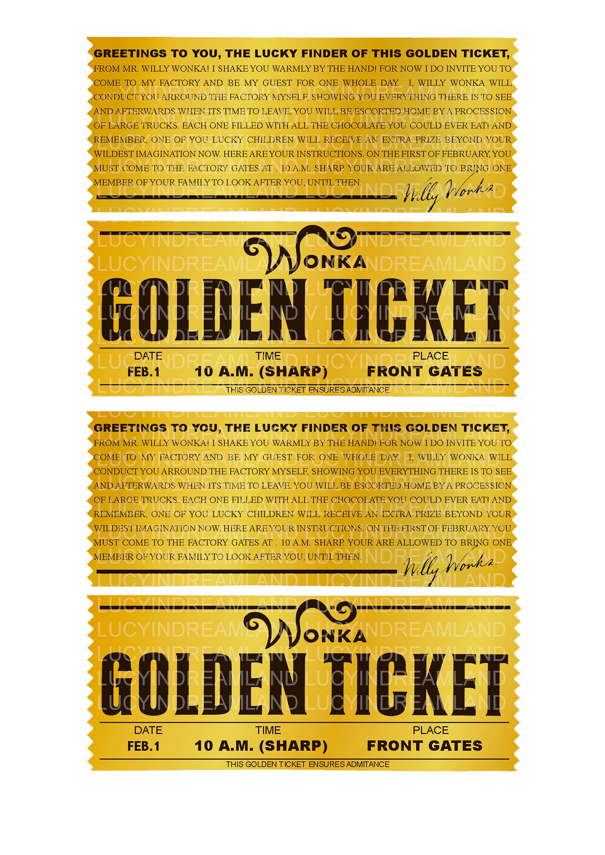 Willy Wonka Golden Ticket Printable