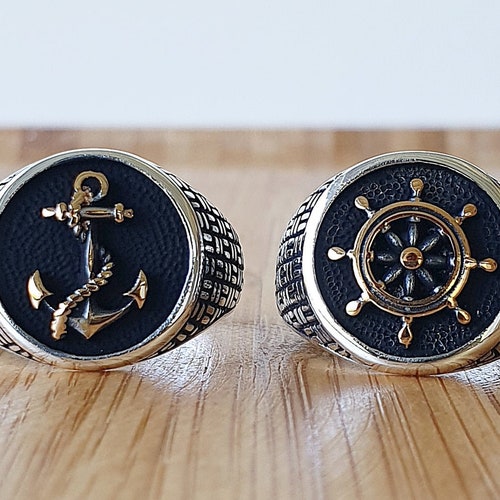 Anchor Nautical Ring STERLING SILVER 925 Ship Steering Wheel - Etsy