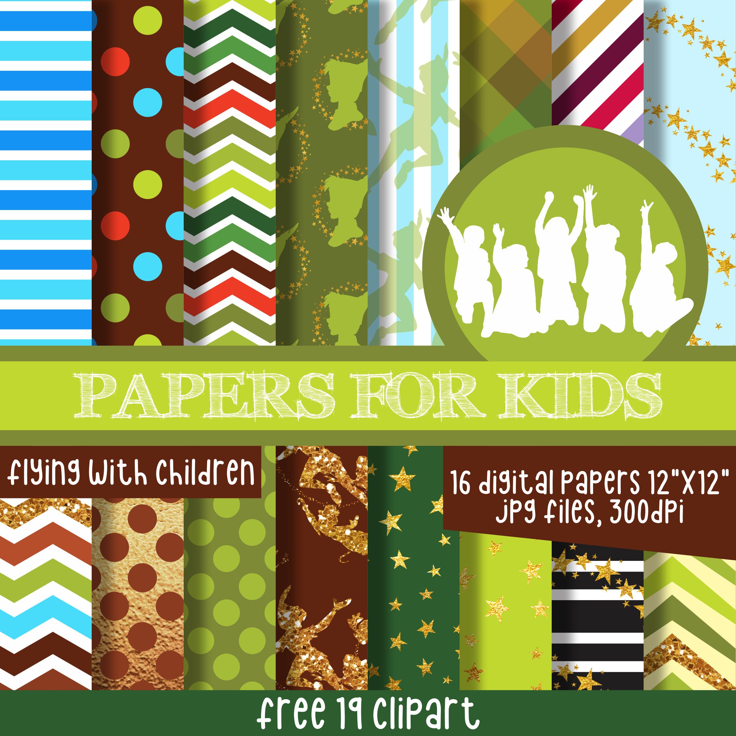 Flying With Children Digital Papers Children's - Etsy