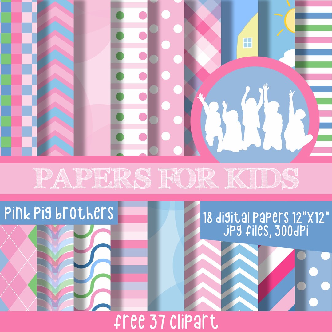 Pink Pig Brothers, Pink Pig, Pig Siblings, Digital Paper, Birthday, Pig ...