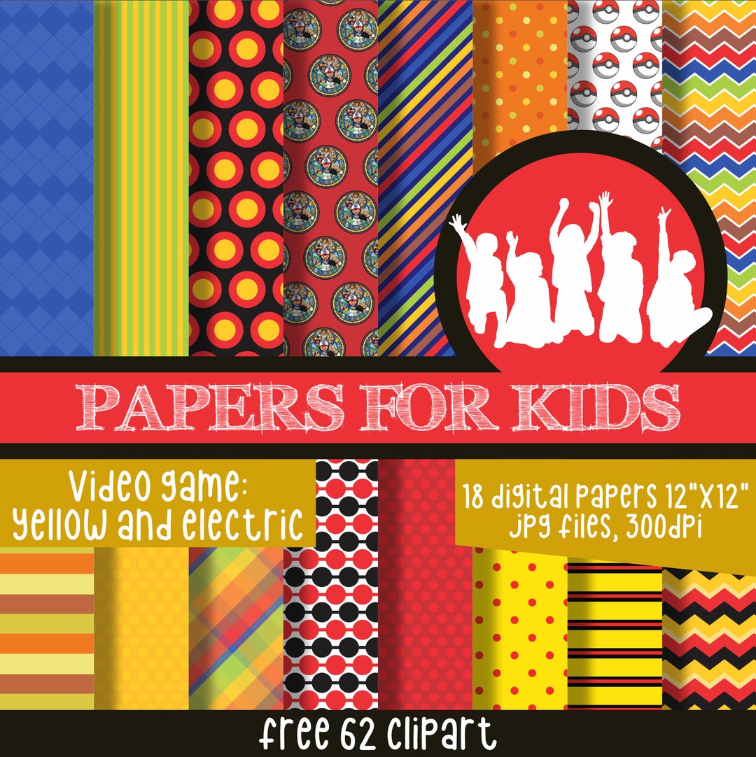 Video Game, Yellow and Electric, Digital Papers, Video Game Party ...