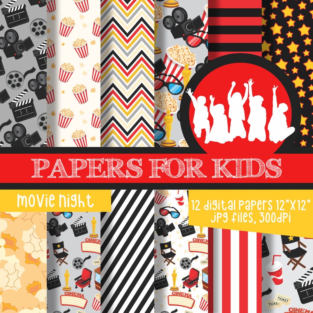 Movie Night, Digital Paper, Birthday, Cinema Background, Movie Party ...