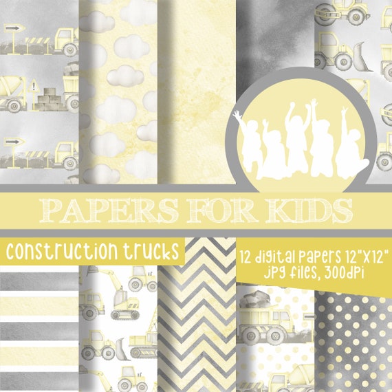 Construction Trucks Digital Paper Birthday Construction | Etsy