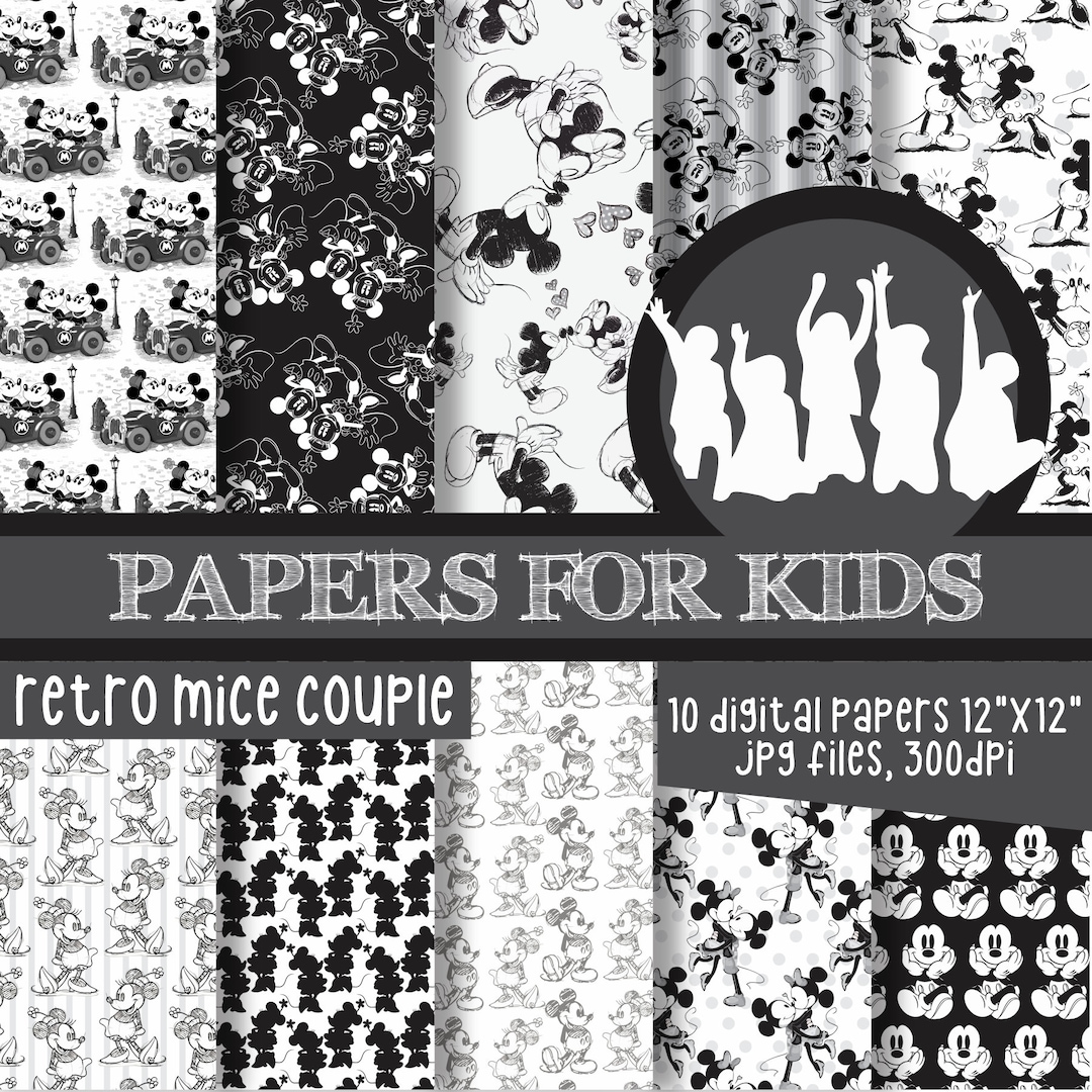 Retro Mice Couple, Digital Papers, Mickey and Minnie, Kids, Invitation ...