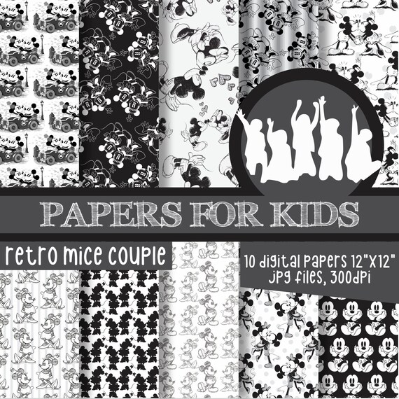 Retro Mice Couple Digital Papers Mickey and Minnie Kids - Etsy