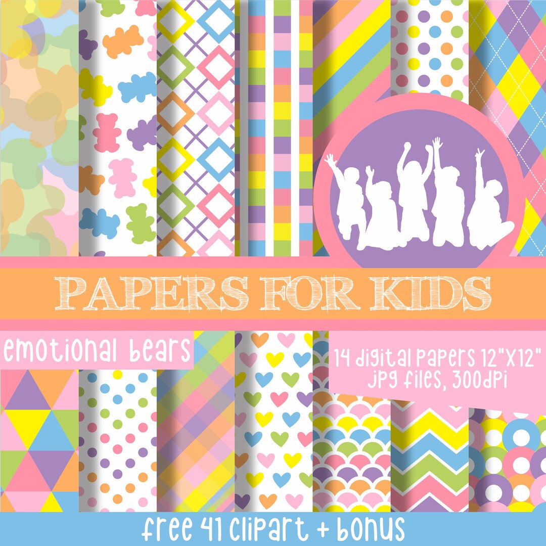 Emotional Bears, Digital Papers, Kids, Gummi Bears Background, Clipart ...